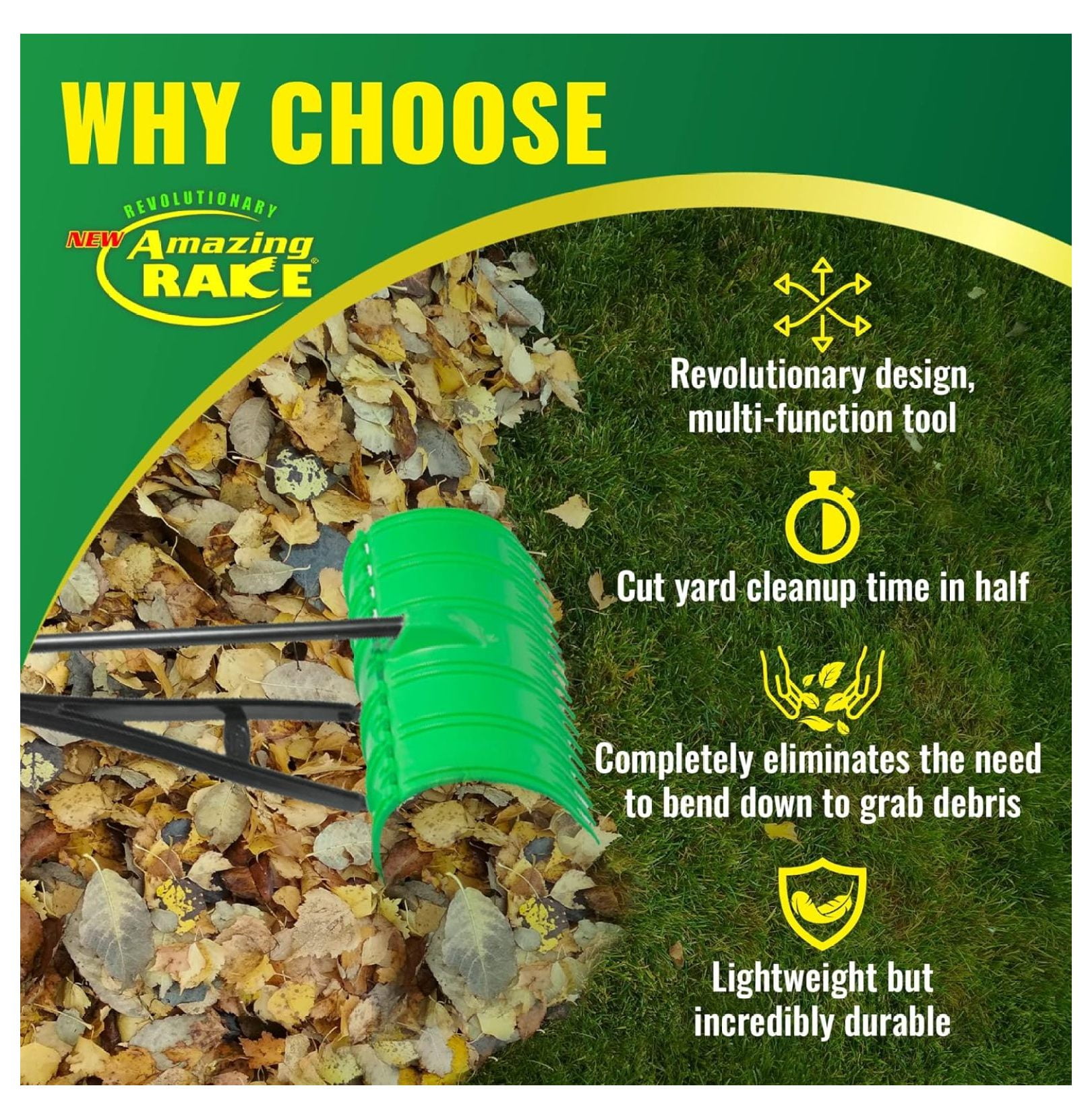 Back Saving Garden Rake ― Leaf Rakes for Gardening ― Leaf Picker Upper ...