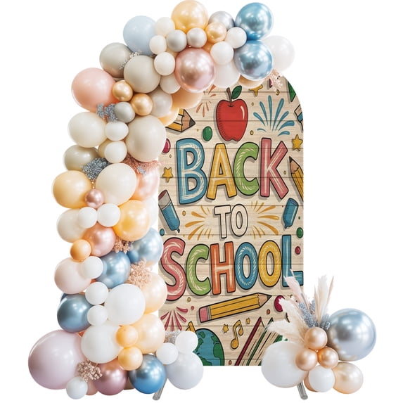 Back to School Arch Backdrop Cover 7.2 FT Vintage Earth Globe Pencils ...