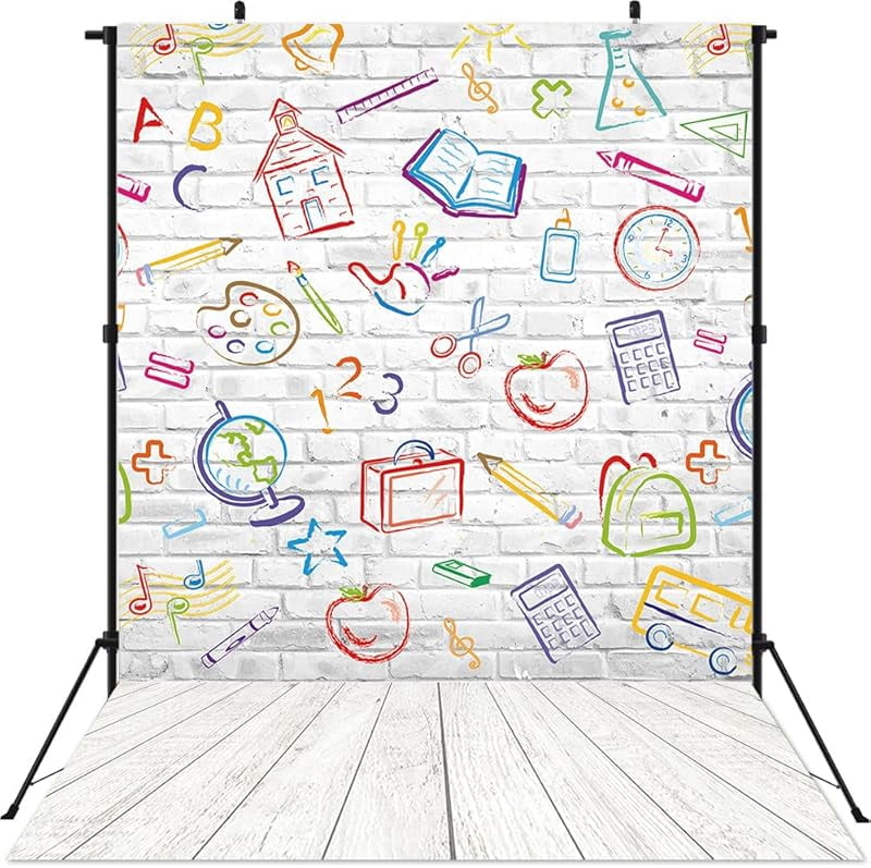 Back to School Backdrop Colorful Hand Painted Pencils House Books ...