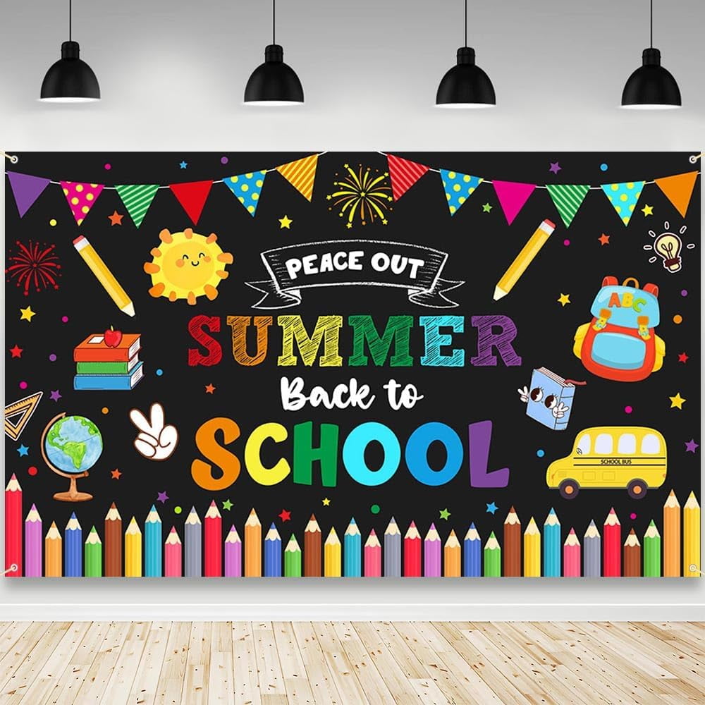 Back to School Backdrop Peace Out Summer Classroom Photography ...