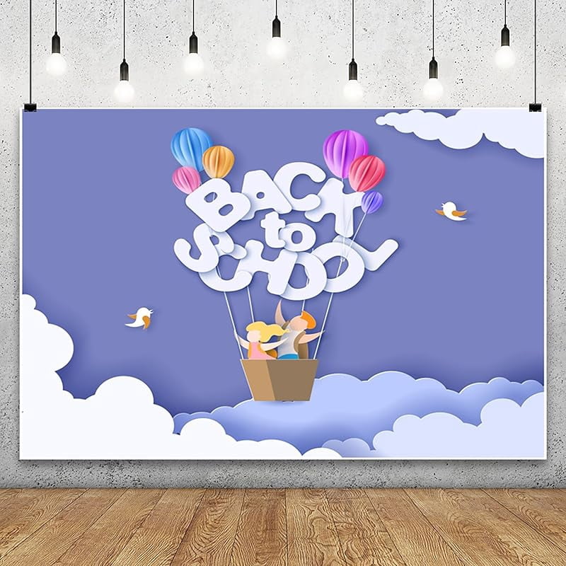 Back to School Backdrop for Photography Purple Paper Cut Style Hot Air ...