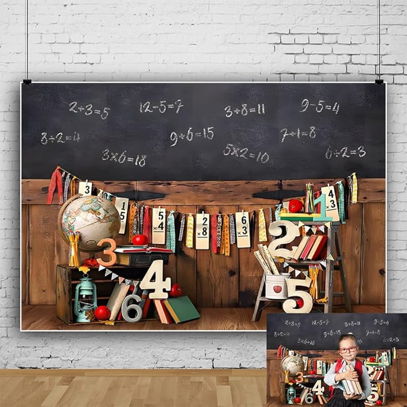 Back to School Backdrop for Photography Vintage Classroom Math Problem ...