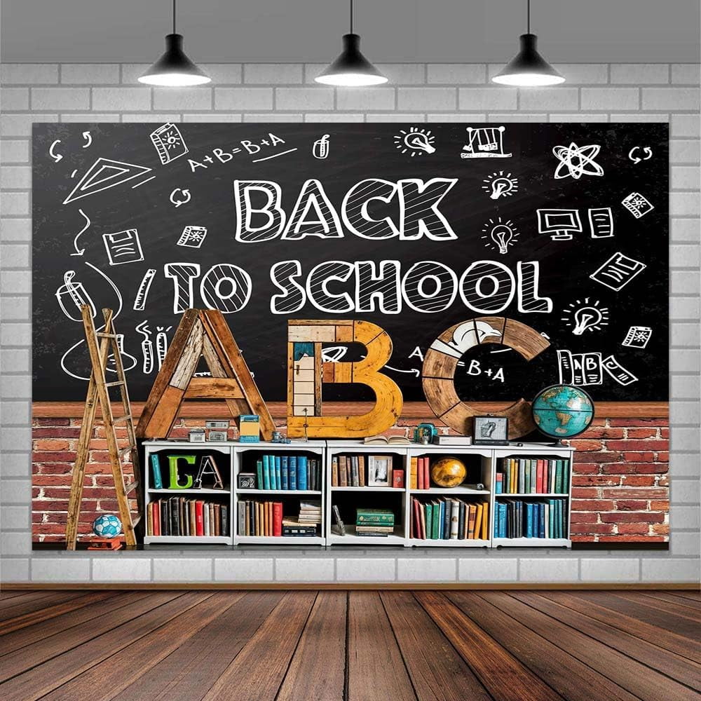 Back to School Backdrop Welcome ABC Books Blackboard Bulletin Board ...