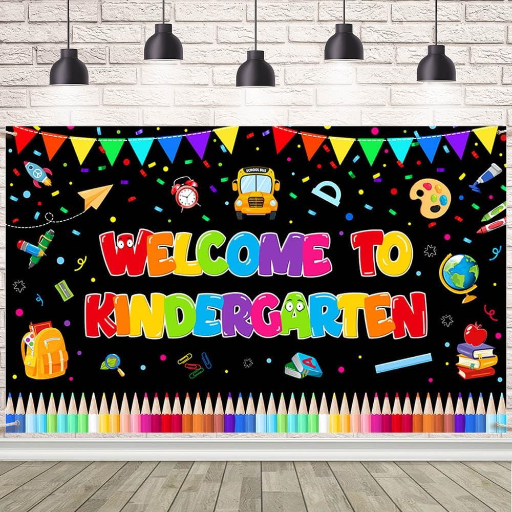 Back to School Backdrop Welcome to Kindergarten Party Decorations Kids ...