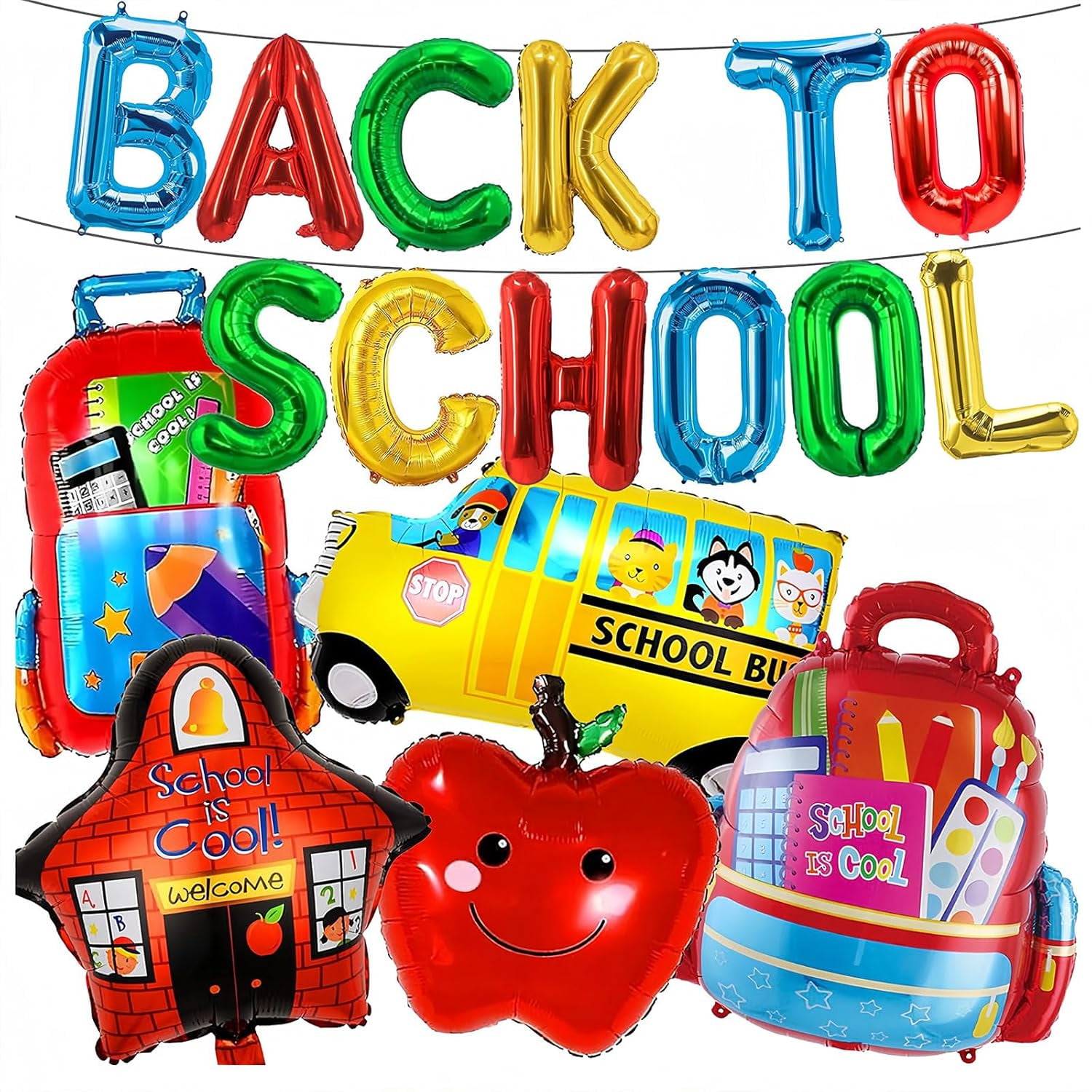 Back to School Balloons Cartoon Decoration Balloons Set, 12Pcs Colorful ...
