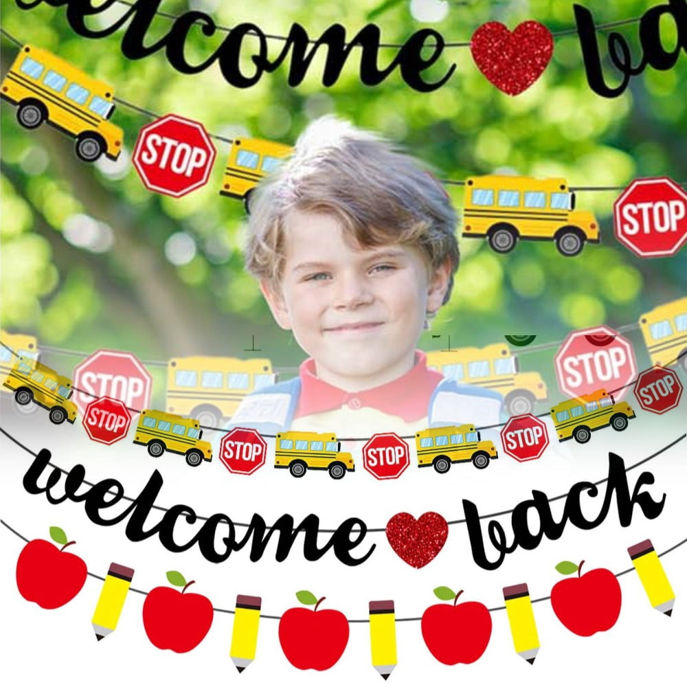 Back to School Banner Decorations - Colorful Apple Pencil Garland ...