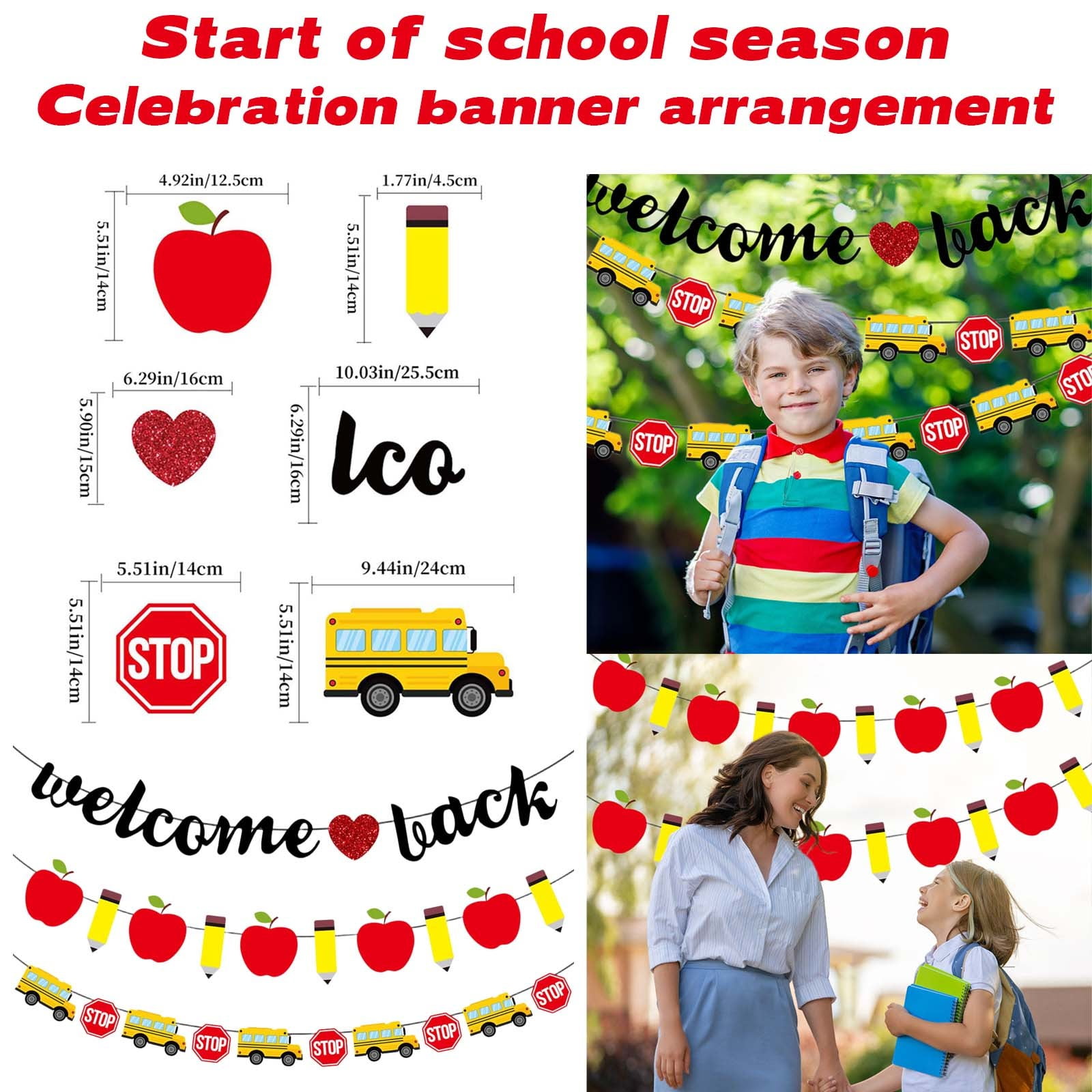 Back to School Banner Garland with Apple and Pencil Cutouts, Classroom ...