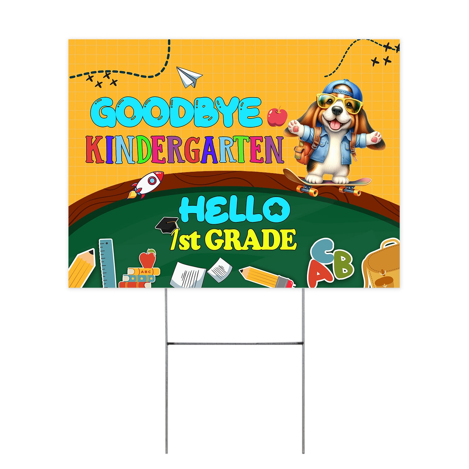 Back to School Basset Hound Goodbye Kindergarten Hello 1st Grade Yard ...