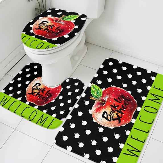 Back to School Bathroom Rugs Set Red Fruit Black Background Non Slip ...