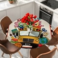 Back To School Bus Book Brush Round Fitted Tablecloth with Elastic Edge ...