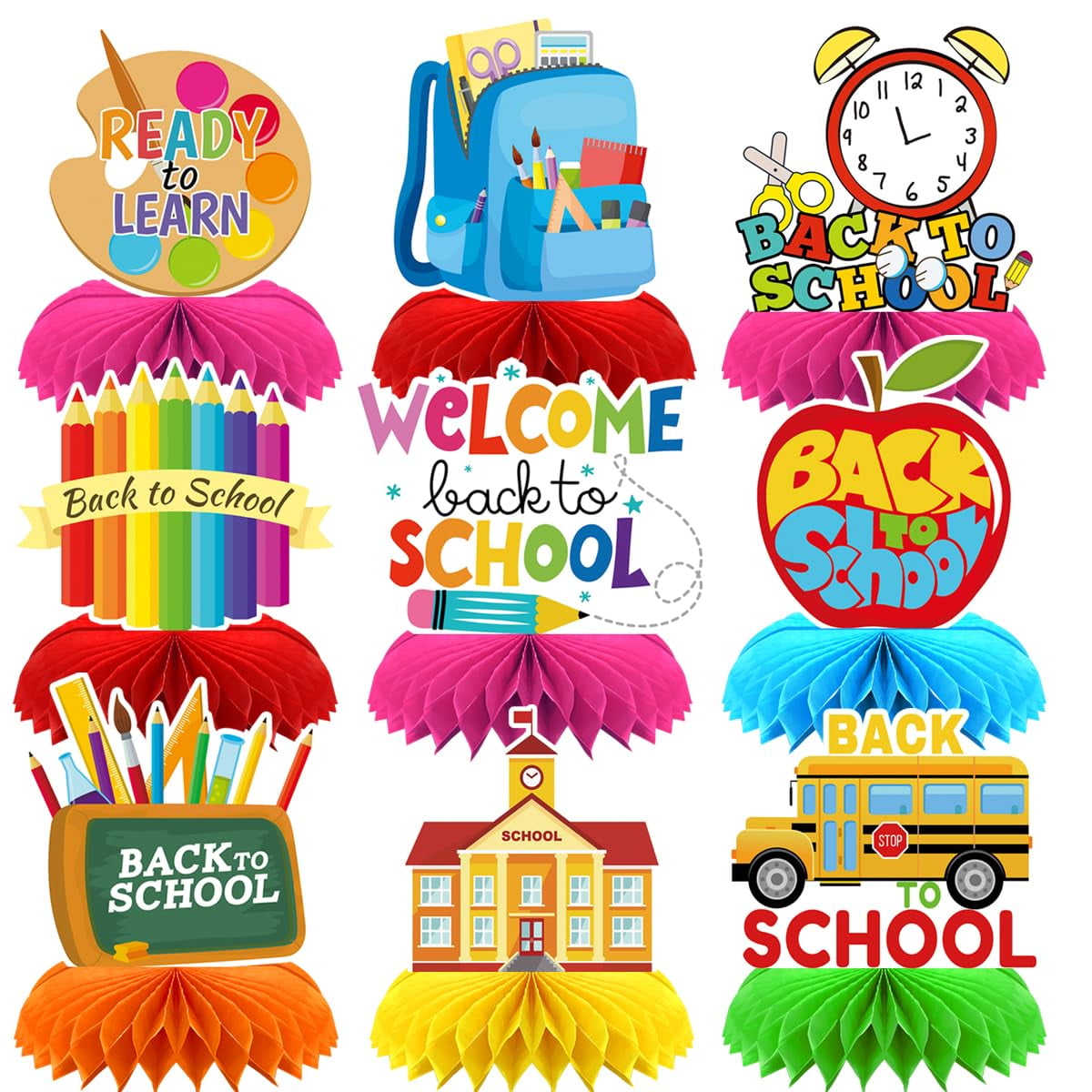 Back to School CORNET Table Decorations 9 PCS, Back to School Honeycomb ...