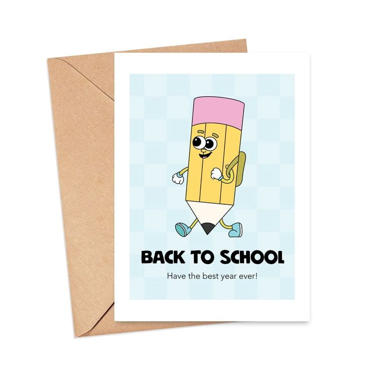 Back to School Card – Fun Pencil Character Design – Envelope Included ...