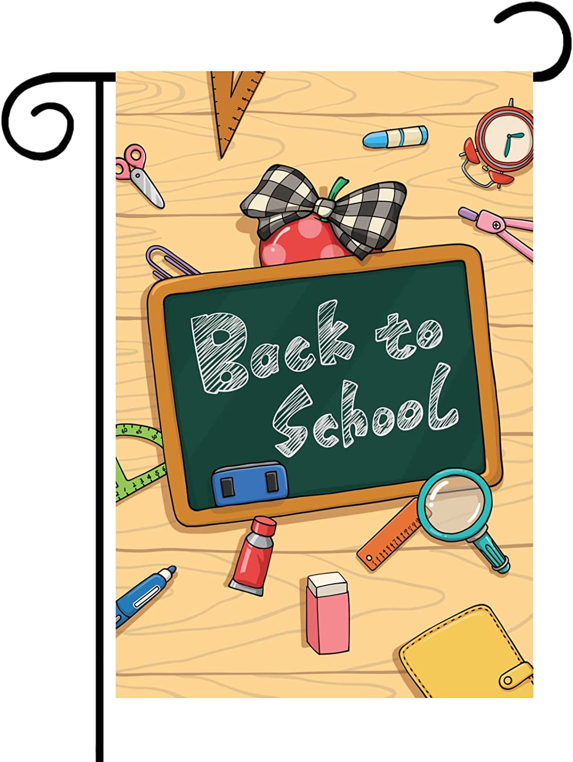 Back to School Chalkboard Garden Flag with Polka Dots Red Apple and ...