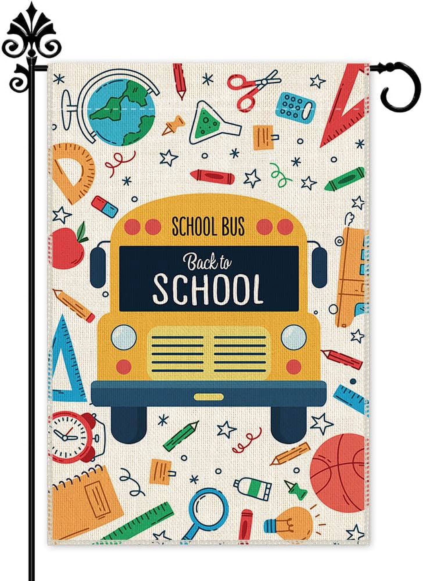Back to School Colorful Pencil Yellow School Bus Welcome Garden Flag ...