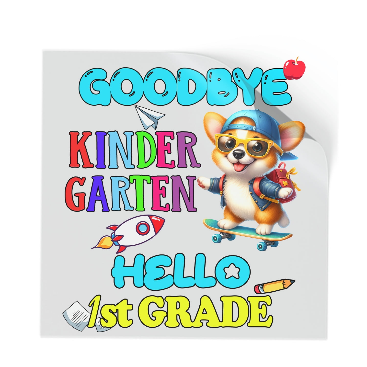 Back to School Corgi Goodbye Kindergarten Hello 1st Grade Cutout Transfer Sticker Welsh Corgi ...