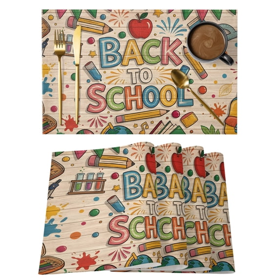 Back to School Cotton Linen Placemats Set of 4, Vintage Earth Globe ...