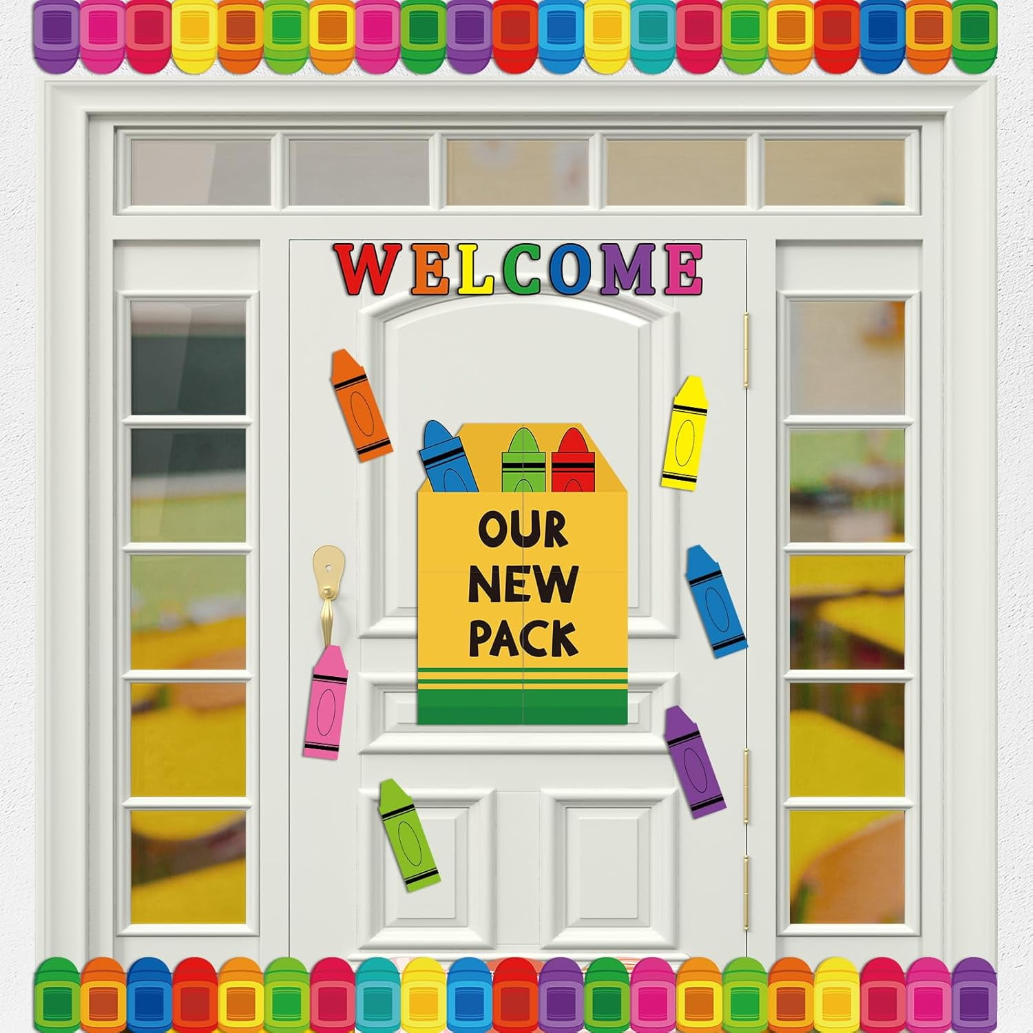 Back to School Crayon Classroom Door Cutouts Set Bulletin Board ...