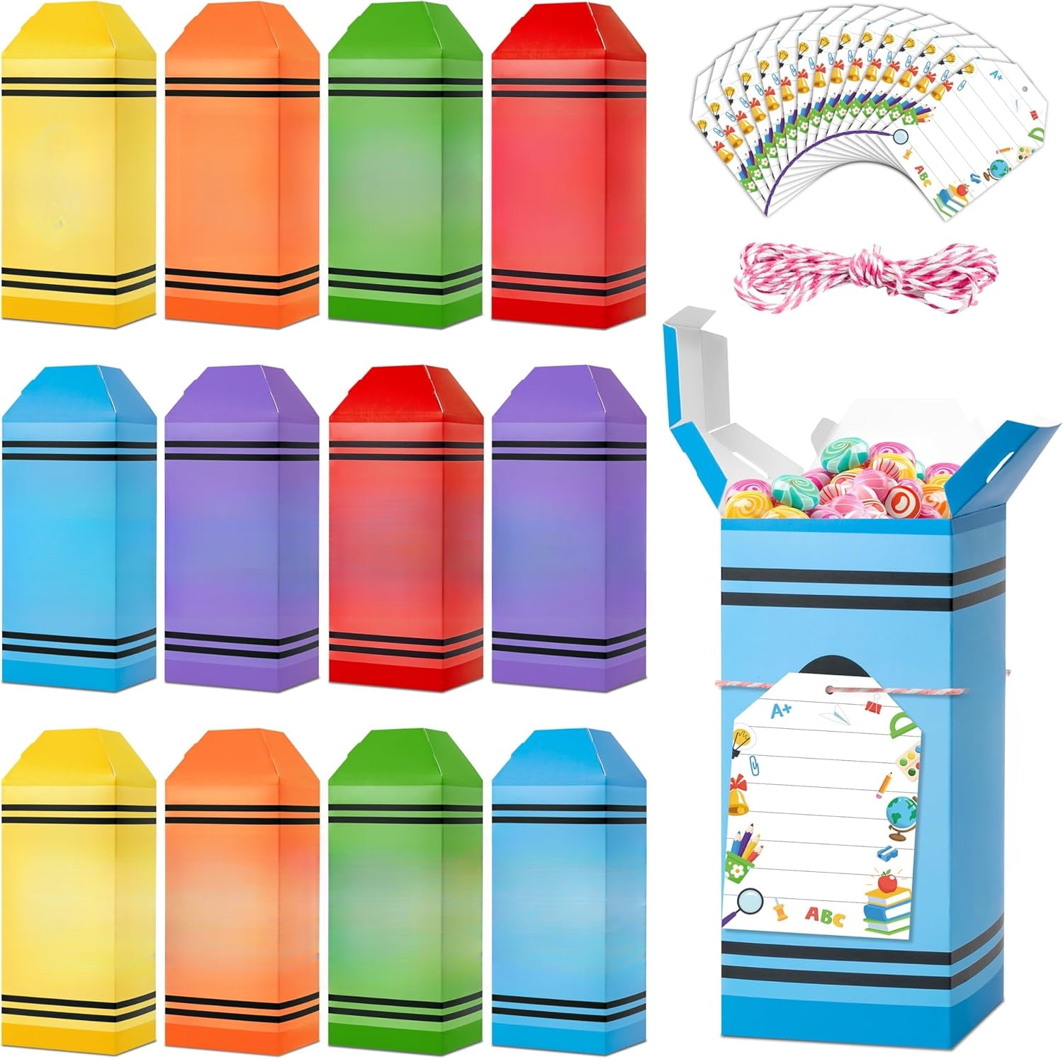 Back to School Crayon Treat Boxes with Card - Colorful Crayon Candy Box ...
