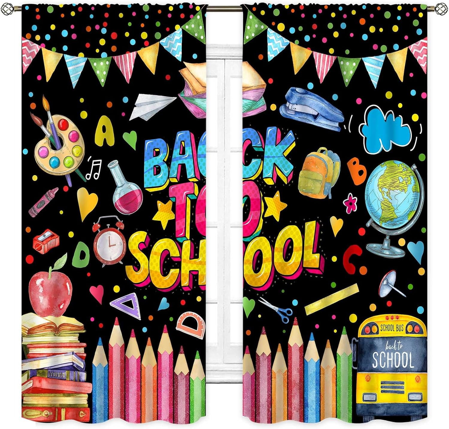 Back to School Curtains for Classroom, Cartoon Colorful Educational ...