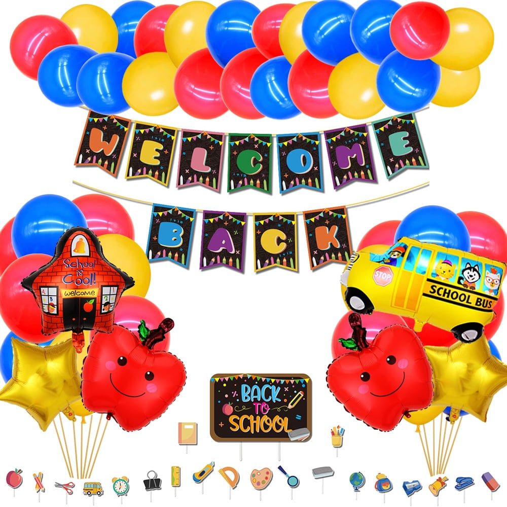 Back to School Decorations Balloons Arch Welcome Back Banner Cake ...