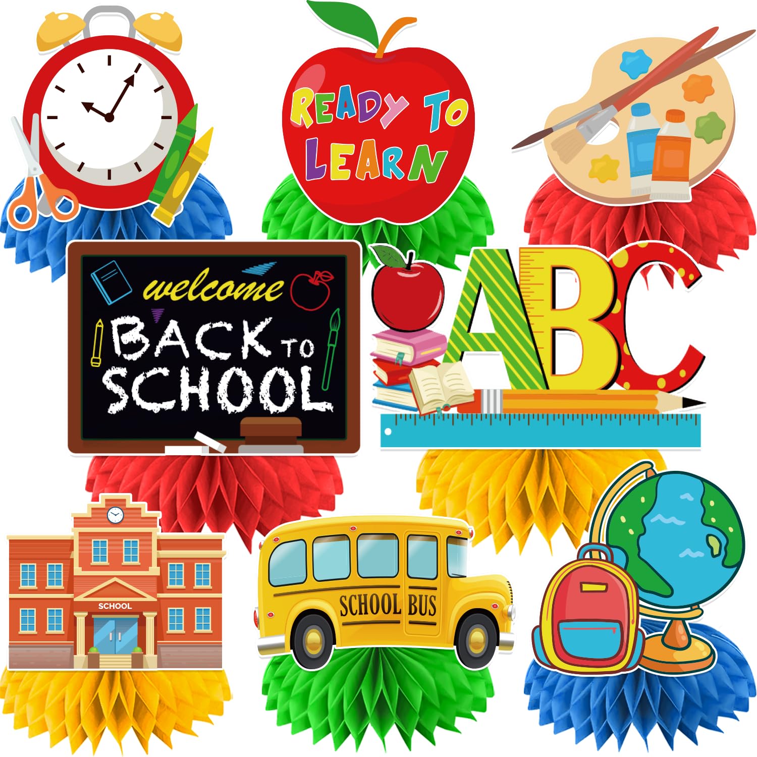 Back To School Decorations Honeycomb Centerpiece, 8 Pcs Welcome Back To ...