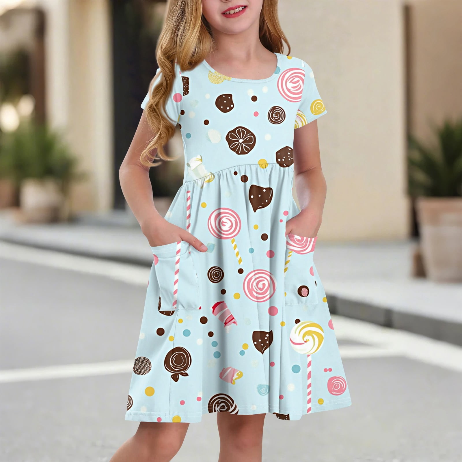 Back To School Dresses for Girls Size 6 Twirly A-Line Short Sleeve T ...