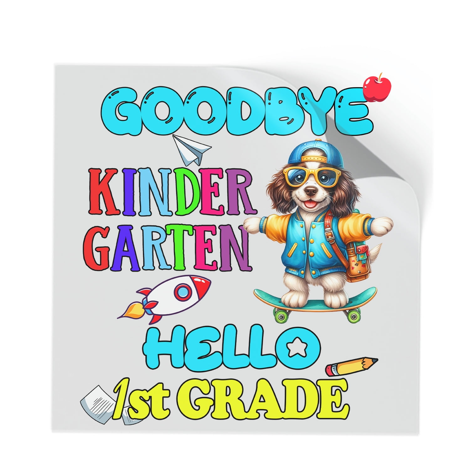 Back to School English Springer Spaniel Goodbye Kindergarten Hello 1st Grade Cutout Transfer ...