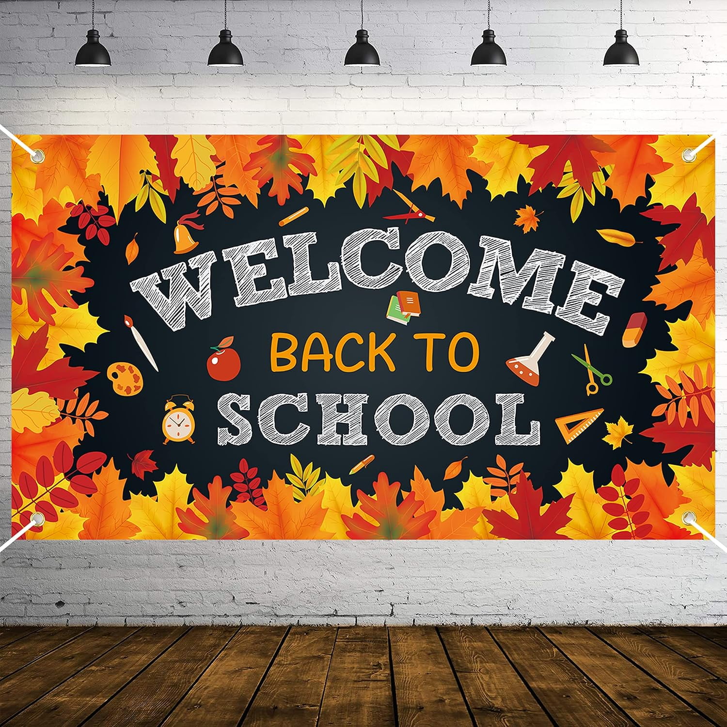 Back to School Fall Leaves Welcome Backdrop Banner First Day of School ...