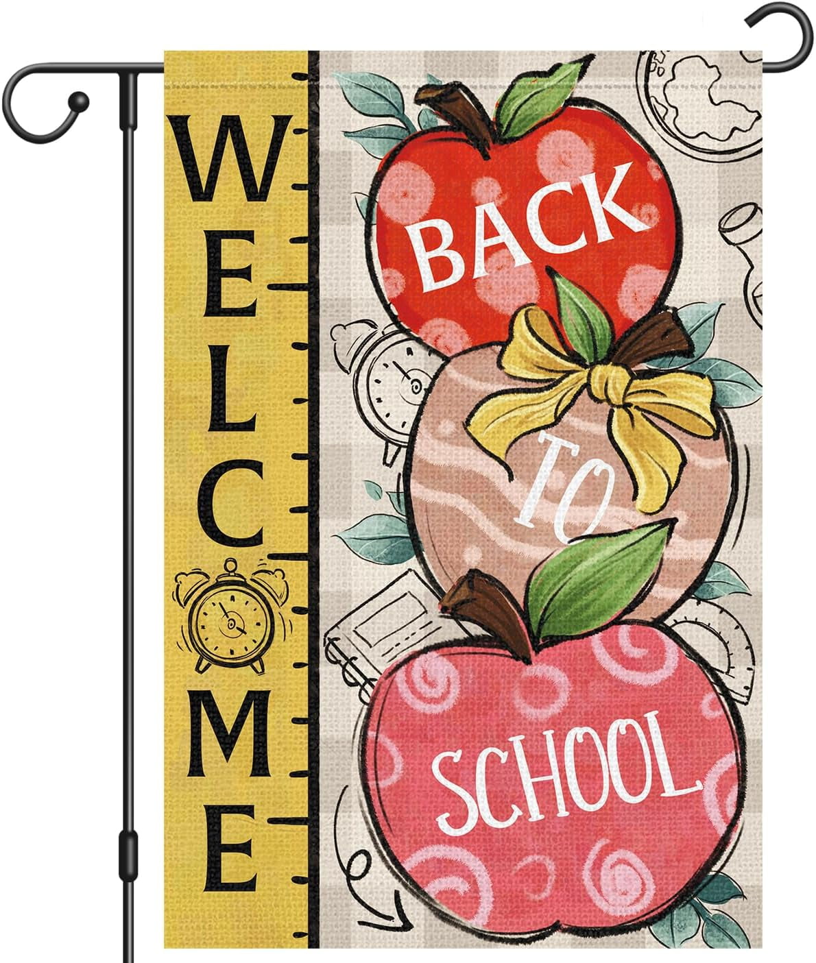 Back to School Garden Flag 12.5x18 Double Sided, Small Apple First Day ...