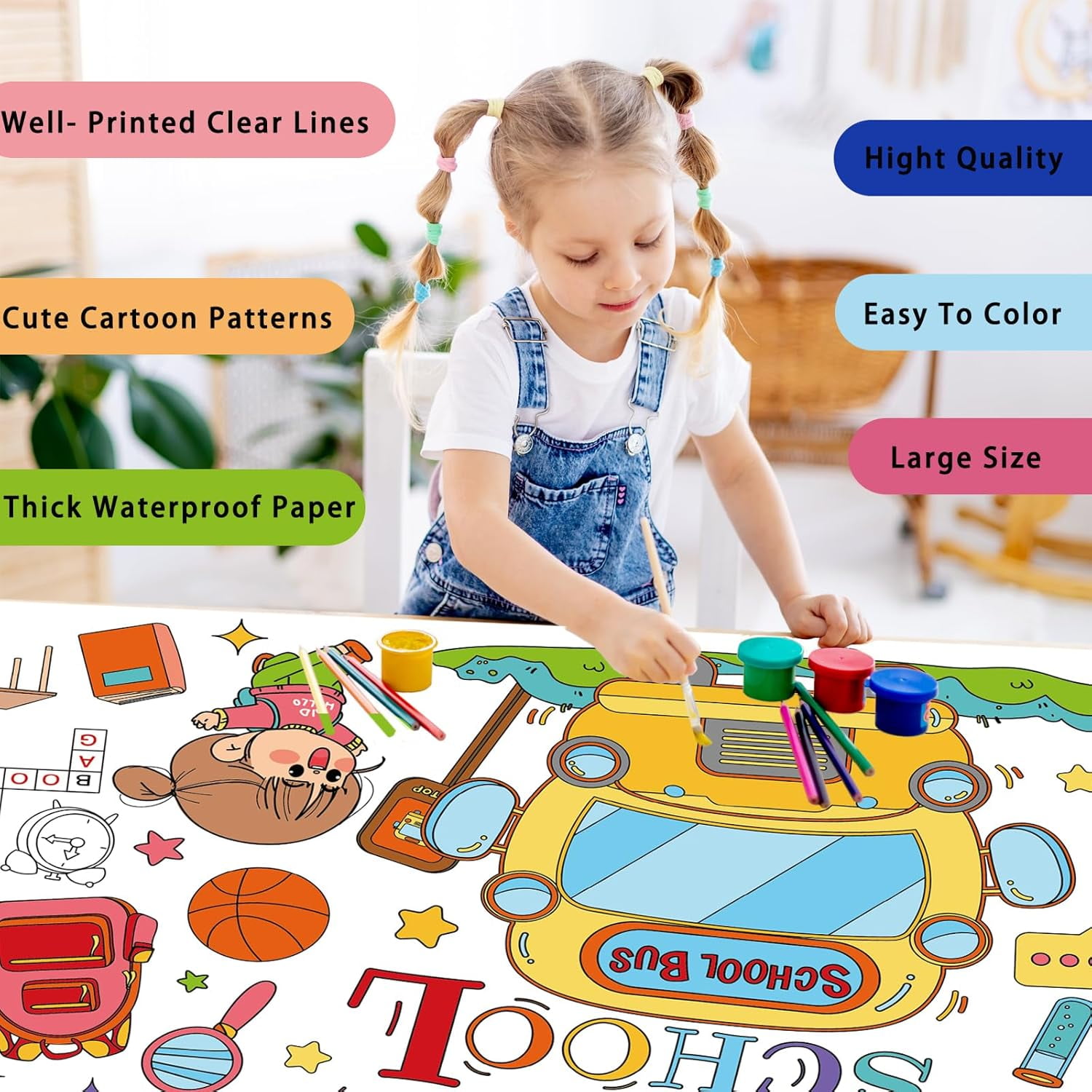Back to School Giant Coloring Poster for Kids, DIY Coloring Tablecovers ...