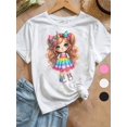 Back to School Girl 1pc Girls Cotton Tee Shirt White Pink Black Loose ...
