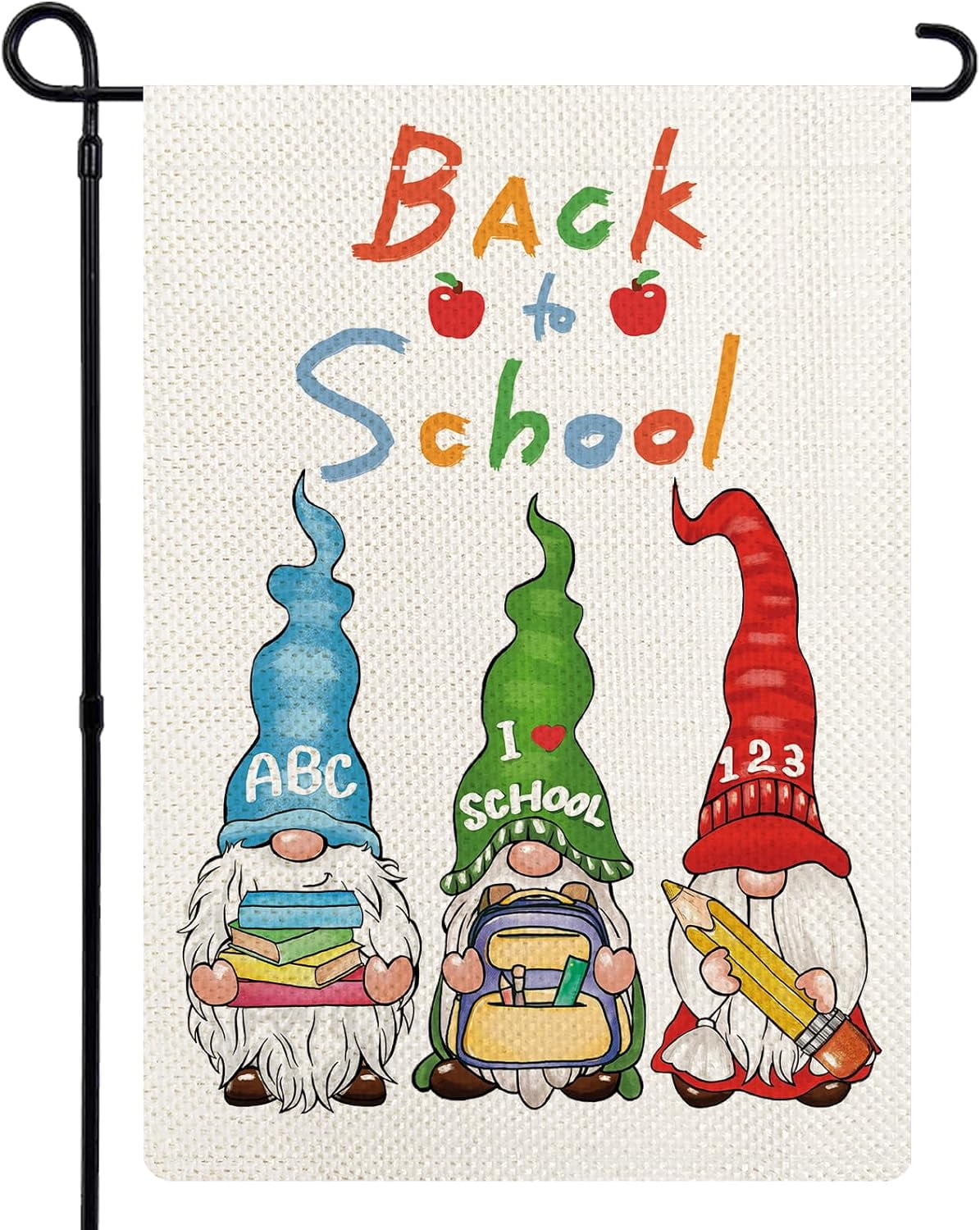 Back to School Gnome Garden Flags for Outside, Apple Pencil First Day ...