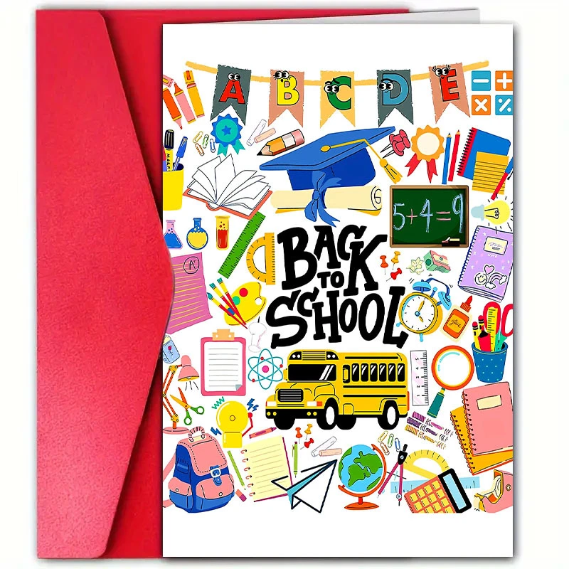 Back to School Greeting Card - Colorful School Supplies and Graduation ...