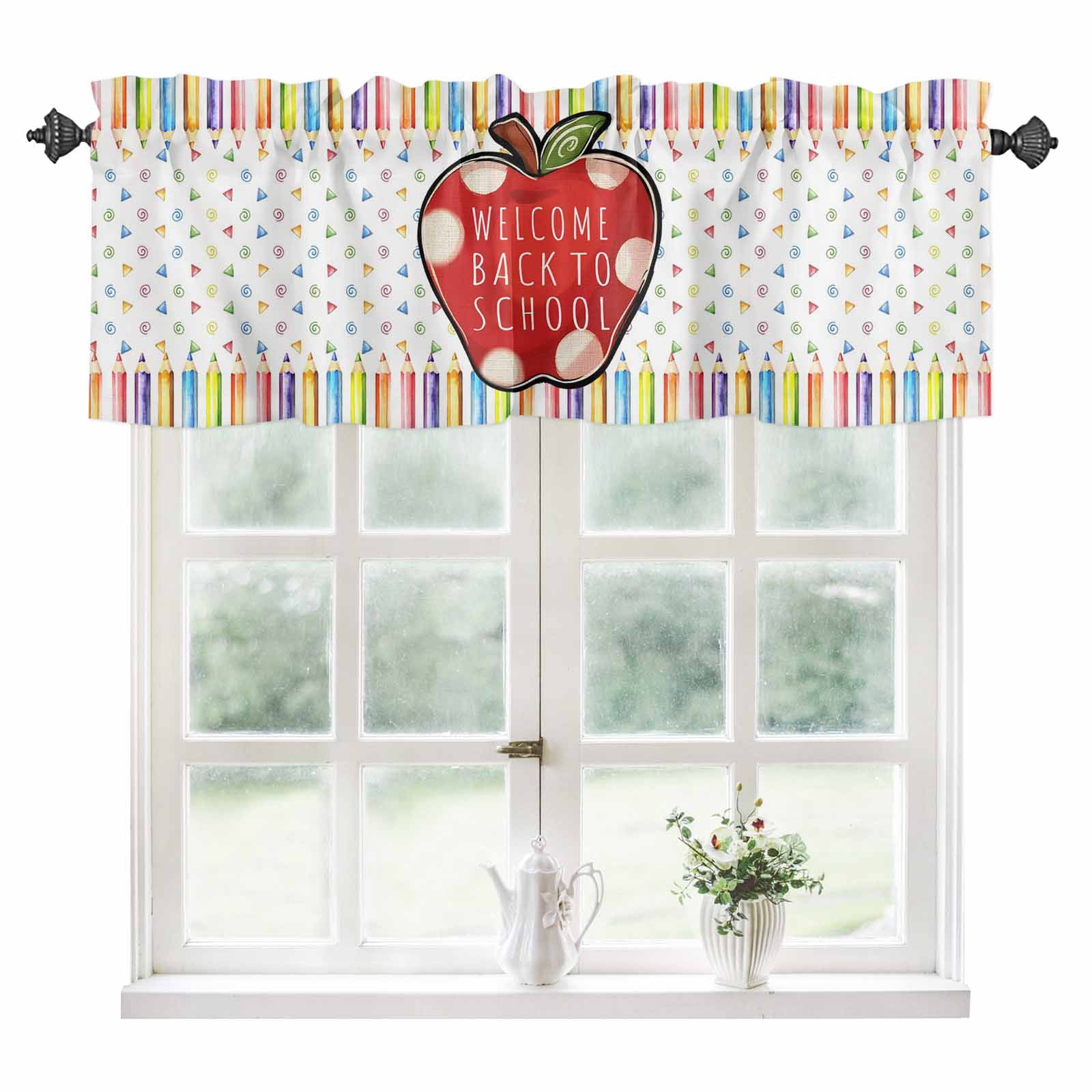 Back To School Kitchen Valances for Windows 42x12 Inch Kitchen Curtains ...