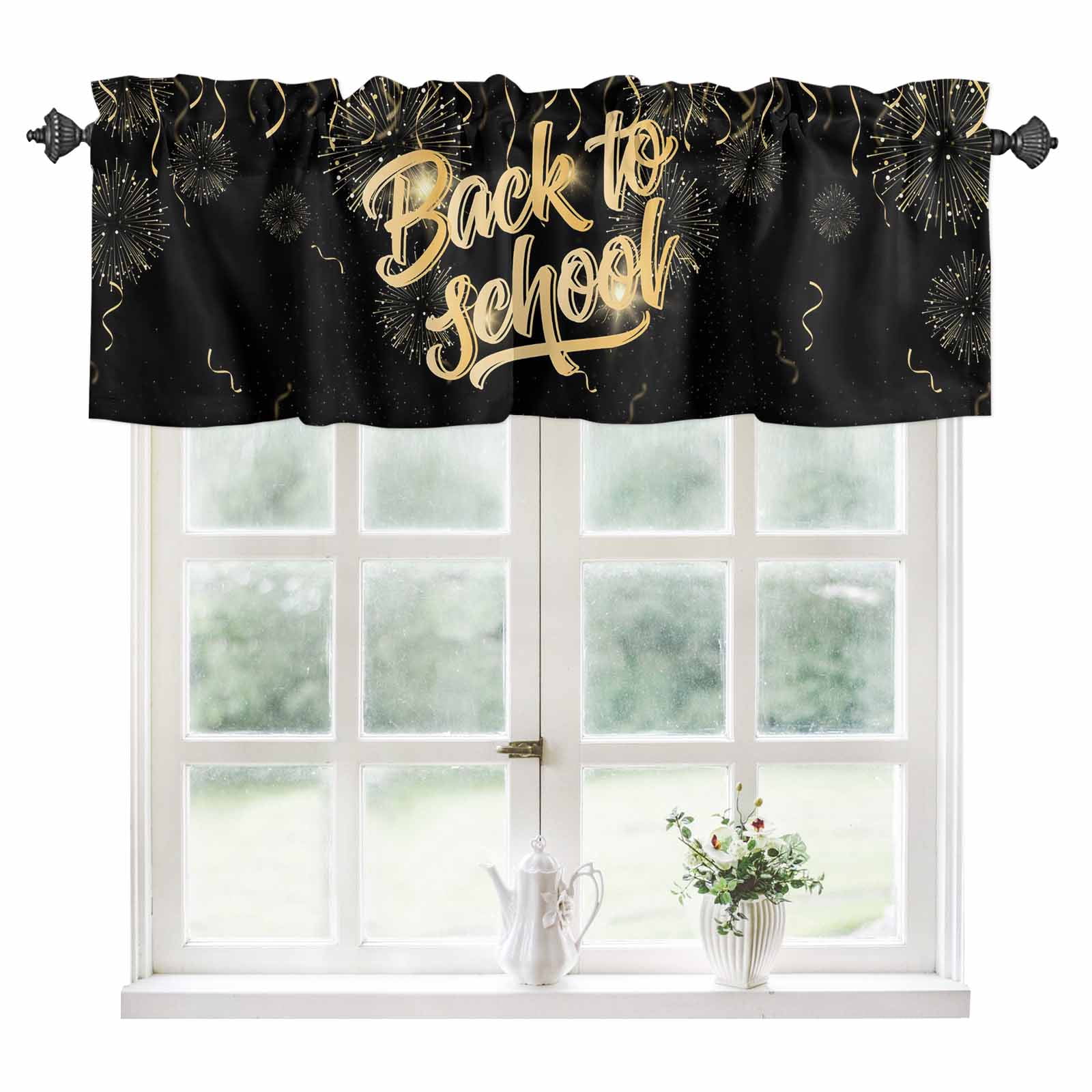 Back To School Kitchen Valances for Windows 42x12 Inch Kitchen Curtains ...