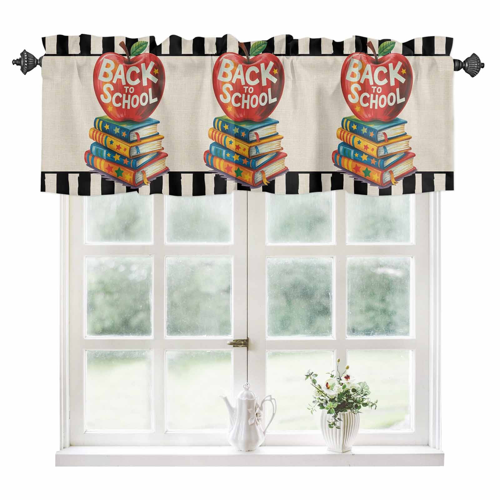 Back To School Kitchen Valances for Windows 42x12 Inch Kitchen Curtains ...