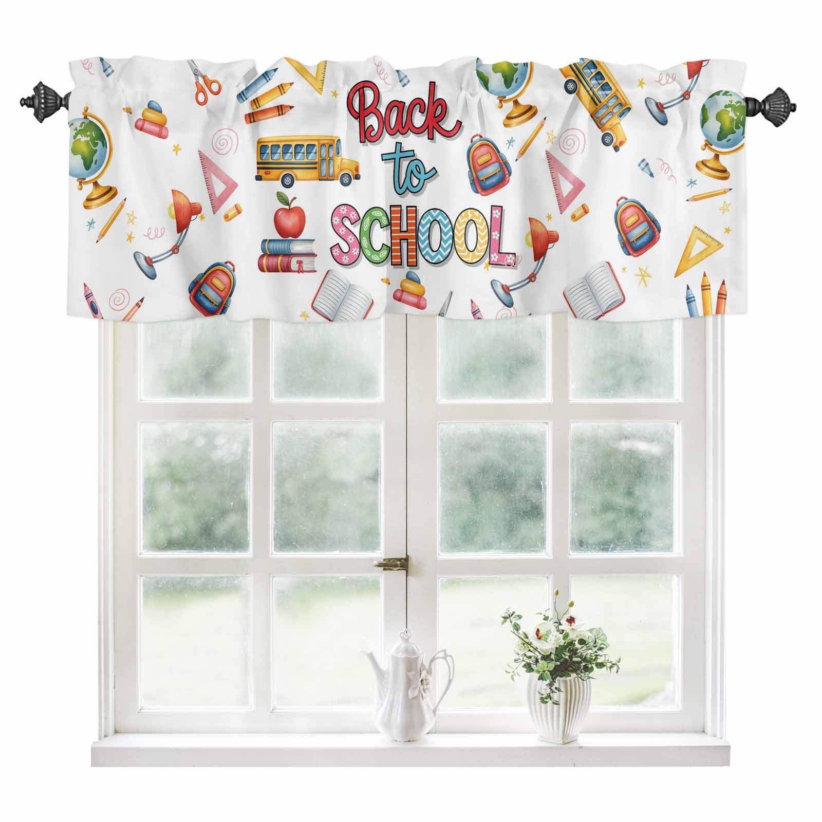 Back To School Kitchen Valances for Windows 42x18 Inch Kitchen Curtains ...
