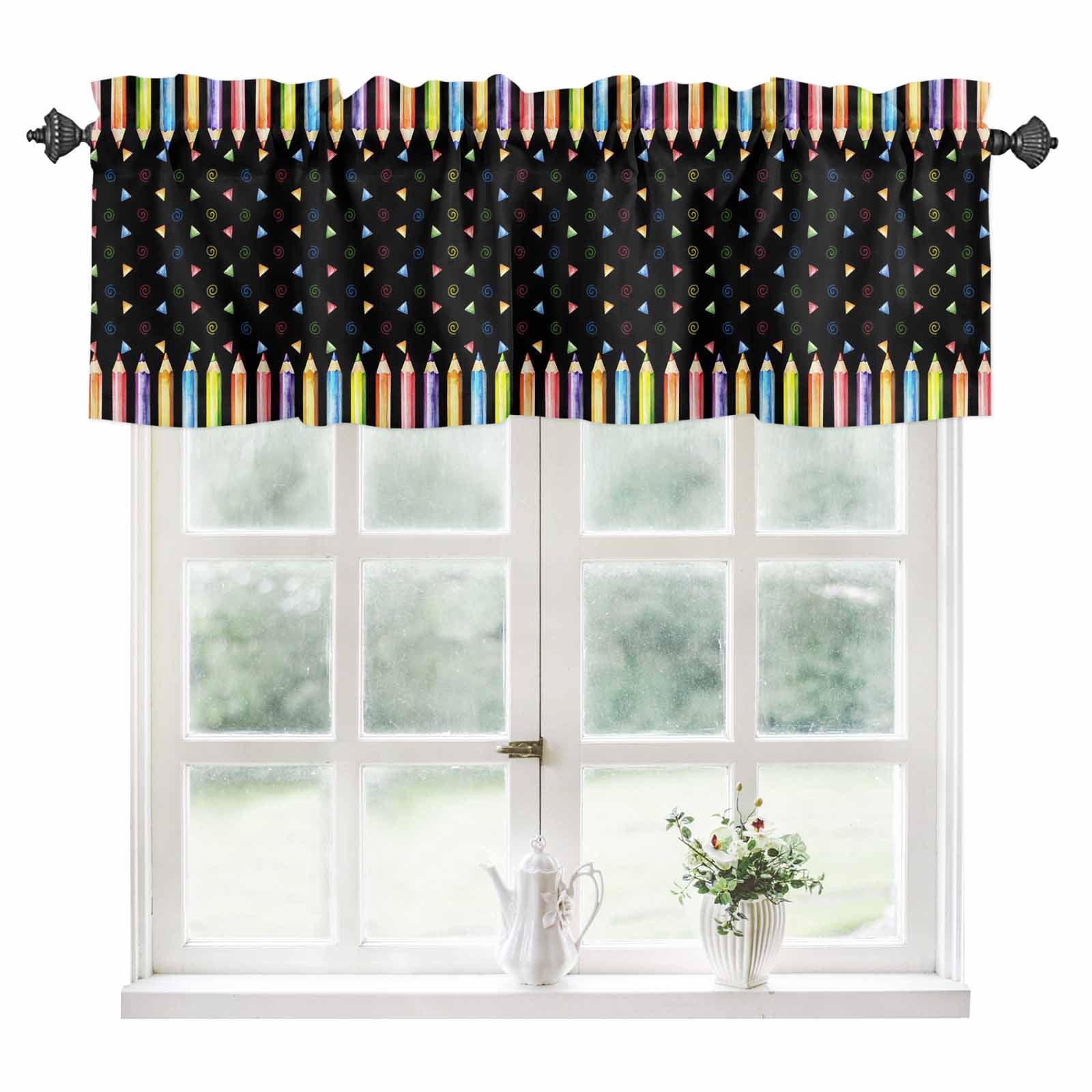 Back to School Kitchen Valances for Windows 42x18 Inch Kitchen Curtains ...