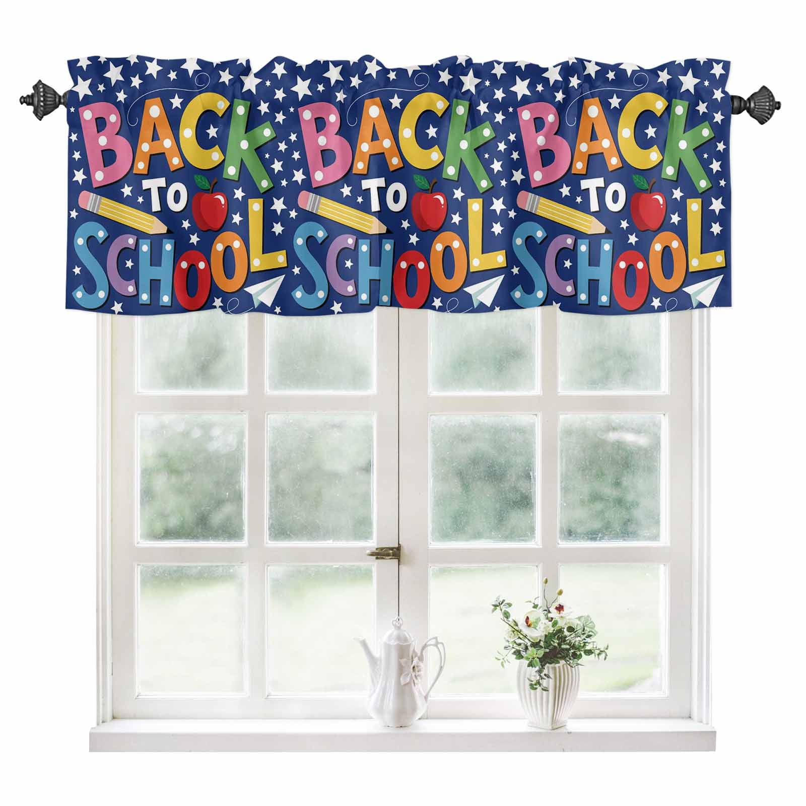 Back To School Kitchen Valances for Windows 60x18 Inch Kitchen Curtains ...