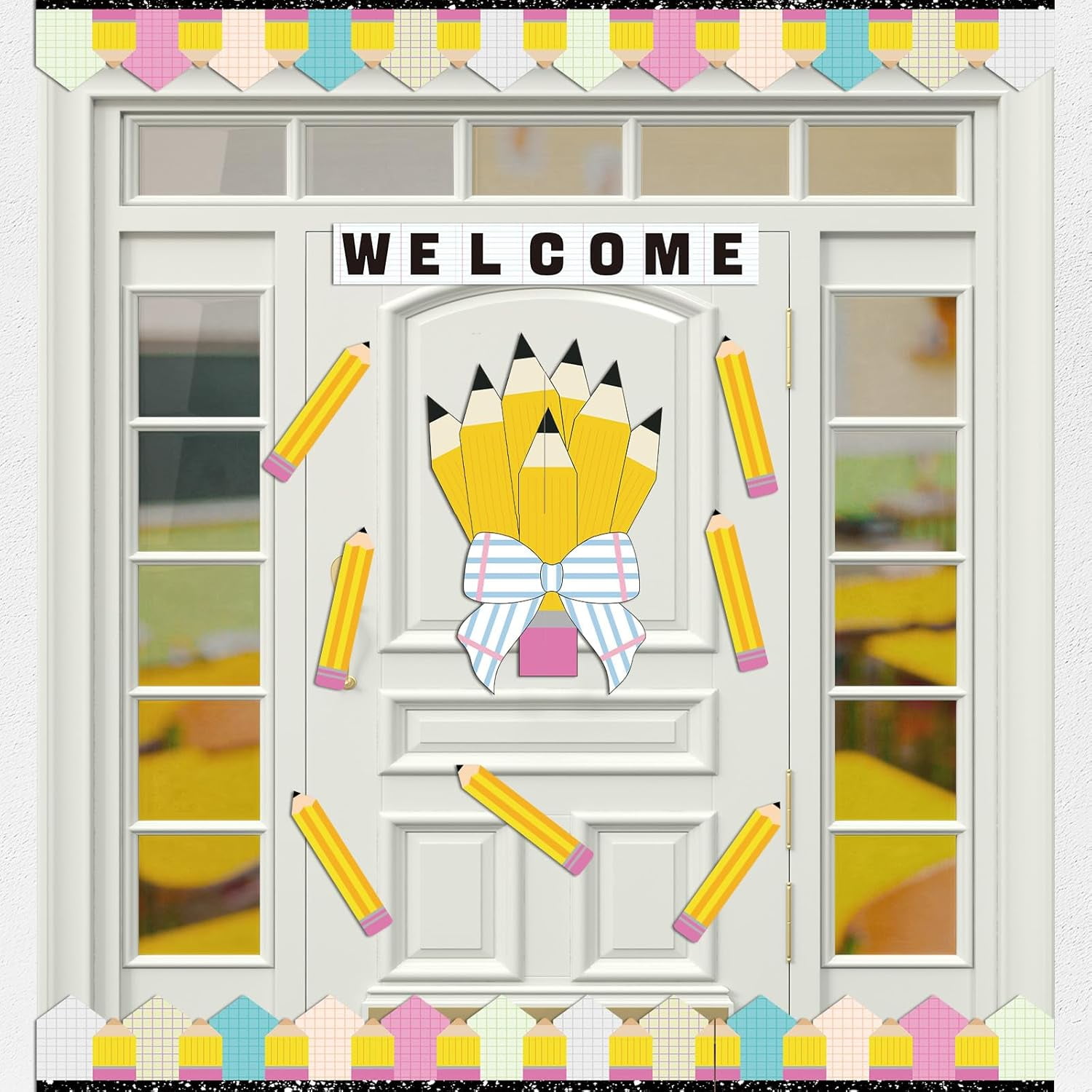 Back to School Pencil Classroom Door Cutouts Set Bulletin Board ...