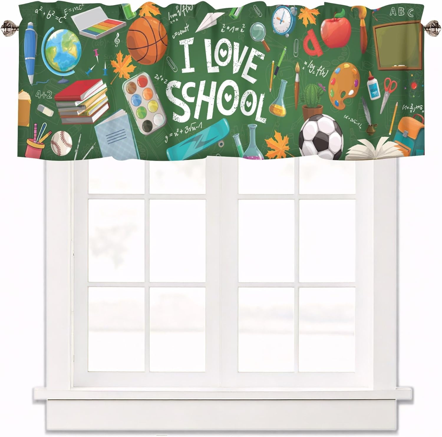 Back to School Pencil Valance for Windows Small Window Kitchen Curtain ...