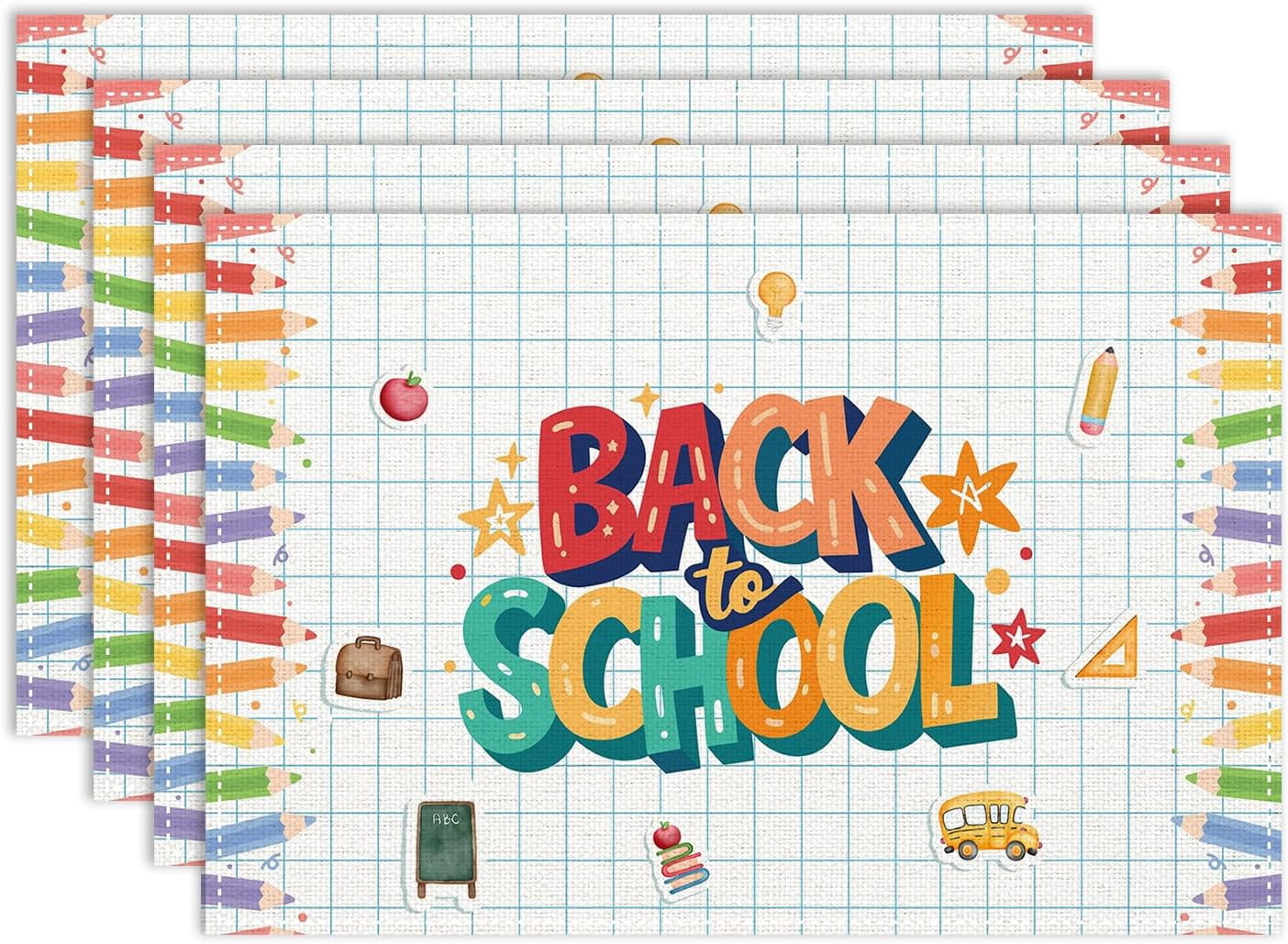Back to School Placemats Set of 6, 12x18 Inch First Day of School ...