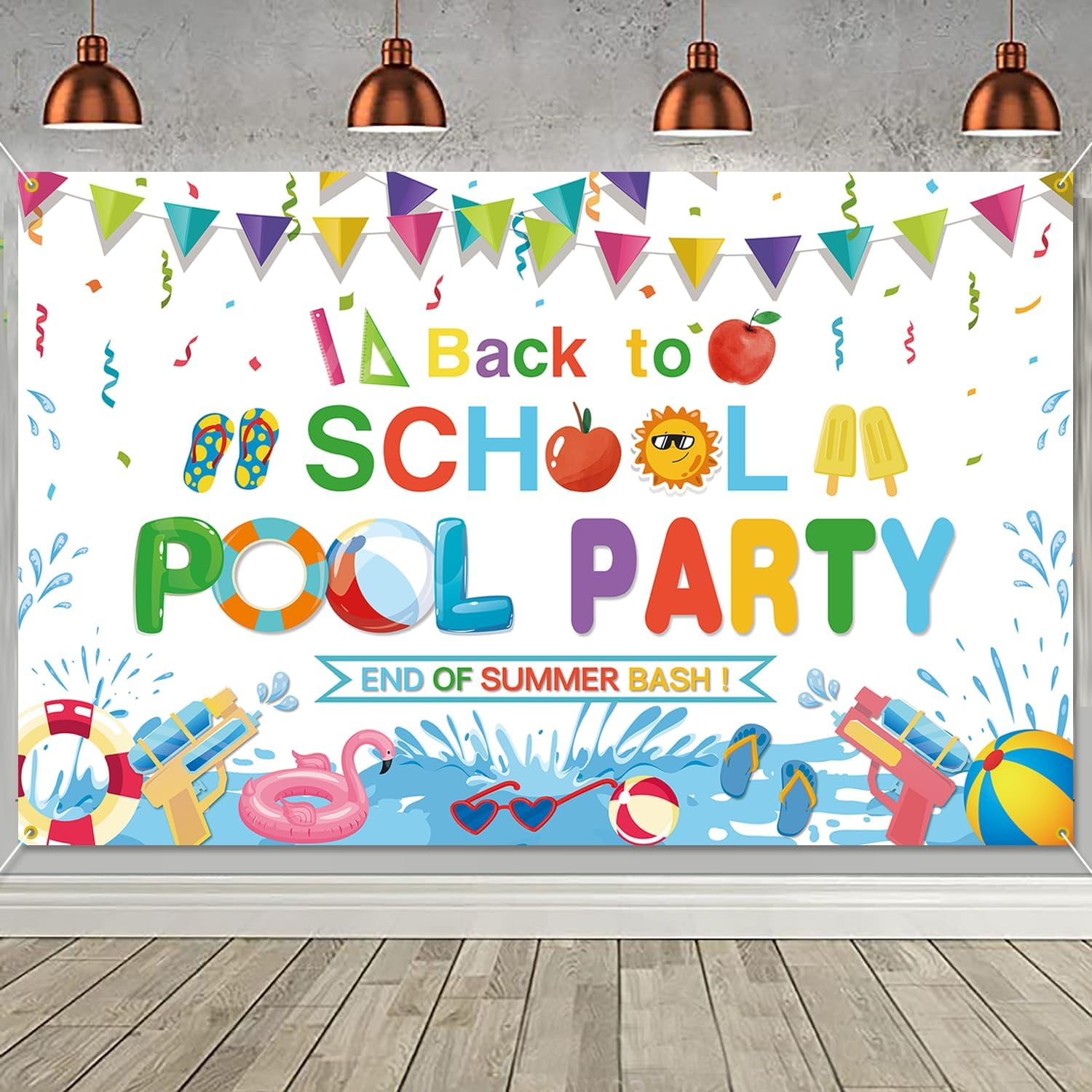 Back to School Pool Party Backdrop Banner End of Summer Background ...