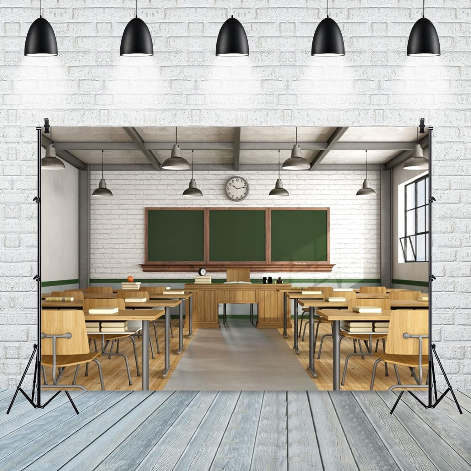 Back to School Pretty Backdrop Blackboard Clock Interior Classroom ...