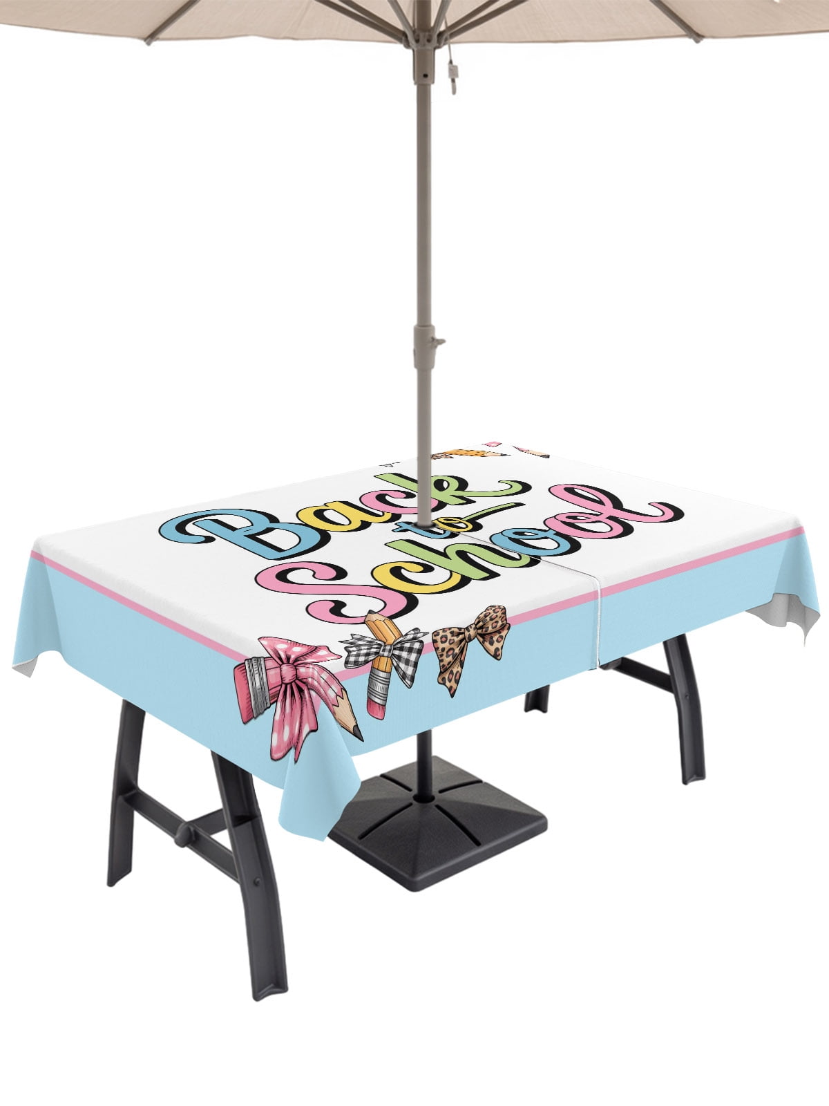 Back To School Rectangle Outdoor Tablecloth with Umbrella Hole Pink ...