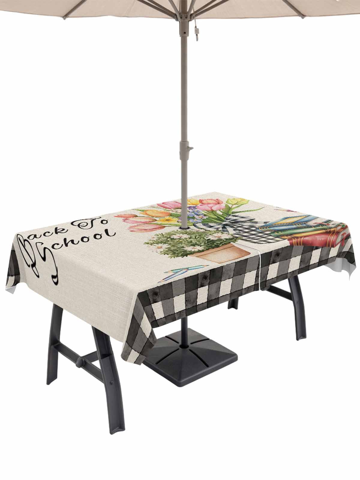 Back To School Rectangle Outdoor Tablecloth with Umbrella Hole Tulips ...