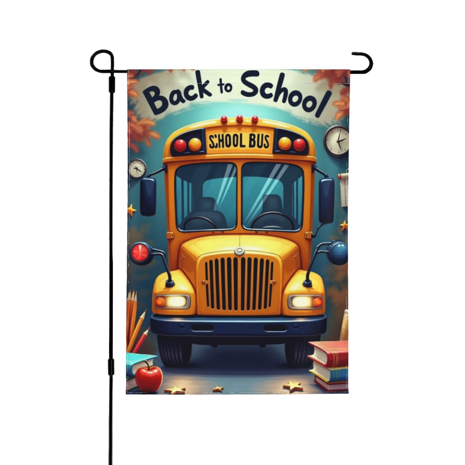 Back To School School Bus Garden Flag 12.5x18 Inch Double Sided Black ...