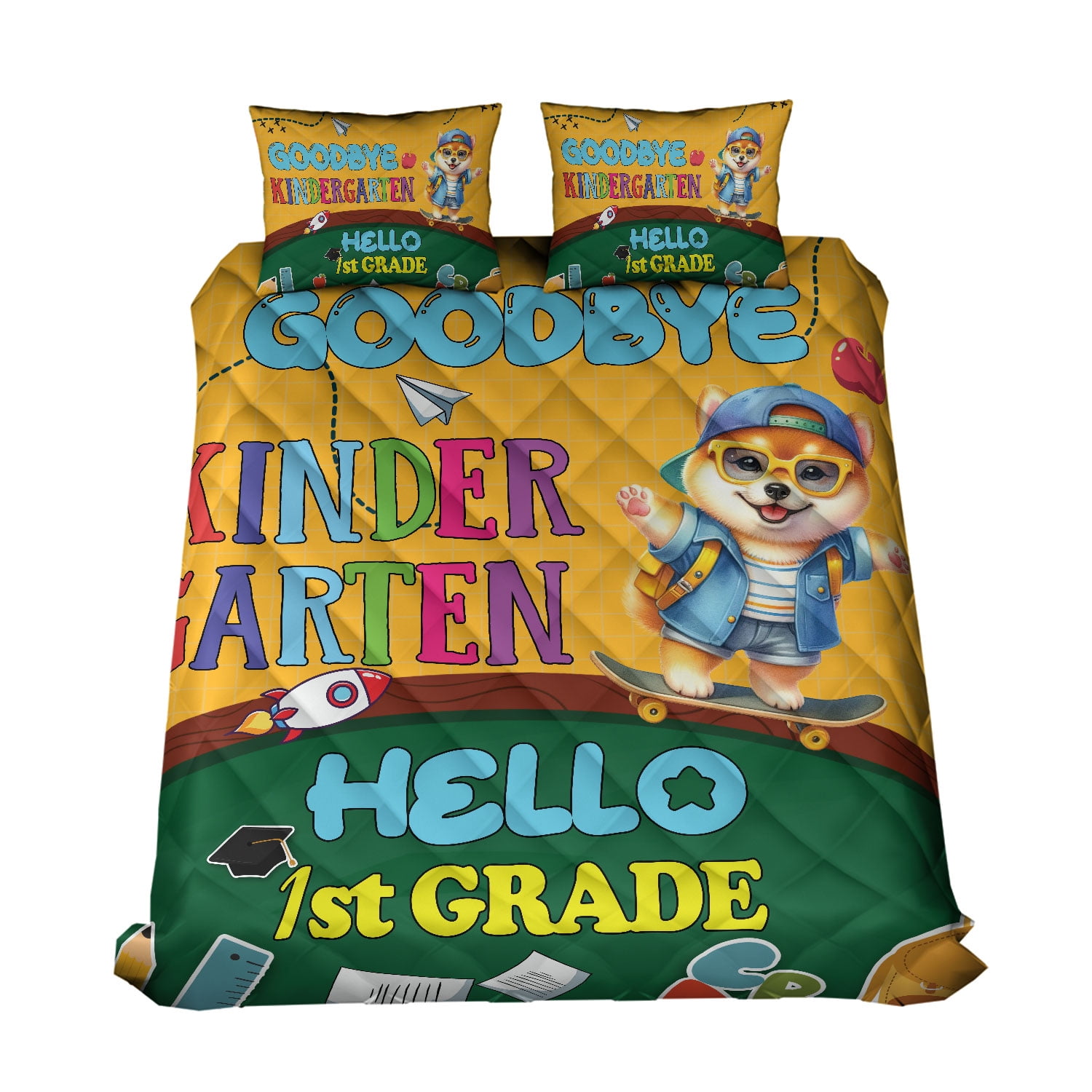 Back to School Shiba Inu Goodbye Kindergarten Hello 1st Grade Quilt ...