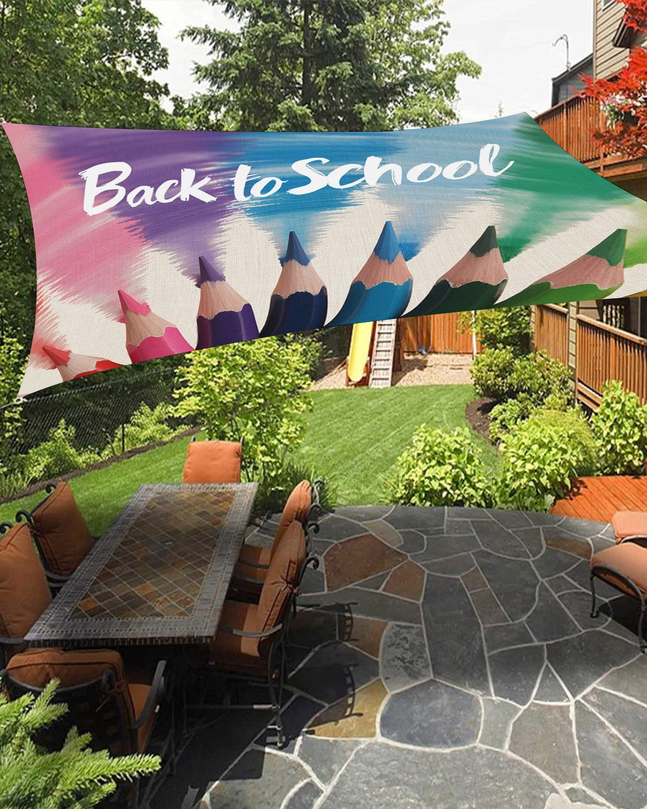 Back To School Sun Shade Sail 6.5'X10' Colored Pencil Gradient Campus ...