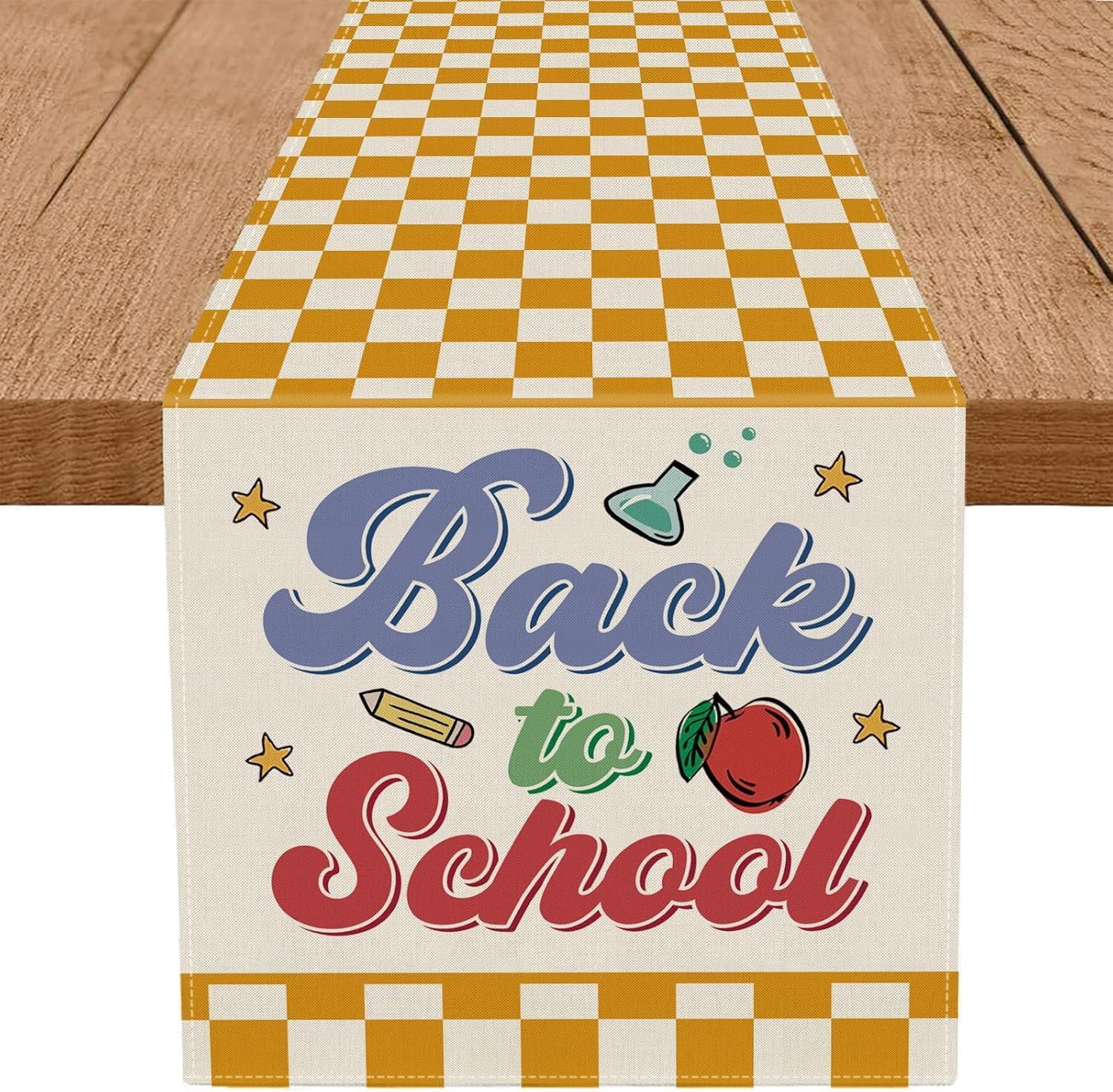 Back to School Table Runner Books Pencil Bufflo Plaid Table Runners ...